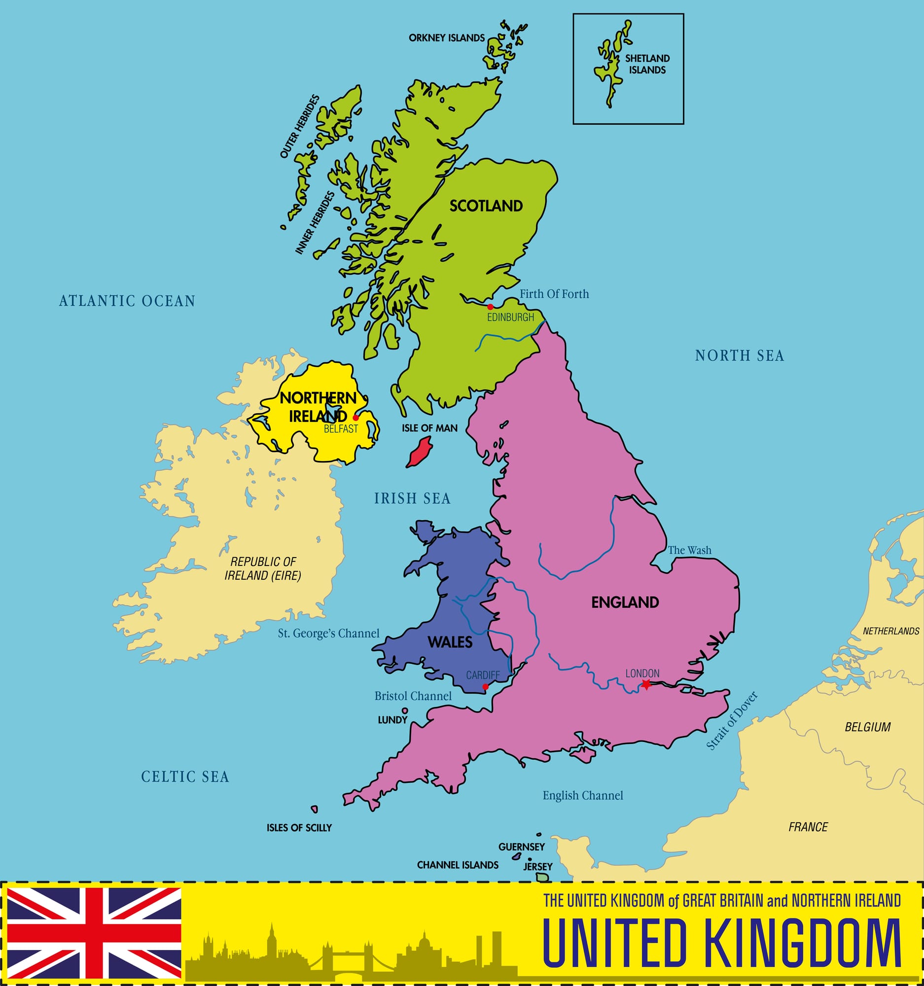 Political map of United Kingdom with regions and their capitals – Cosmo ...